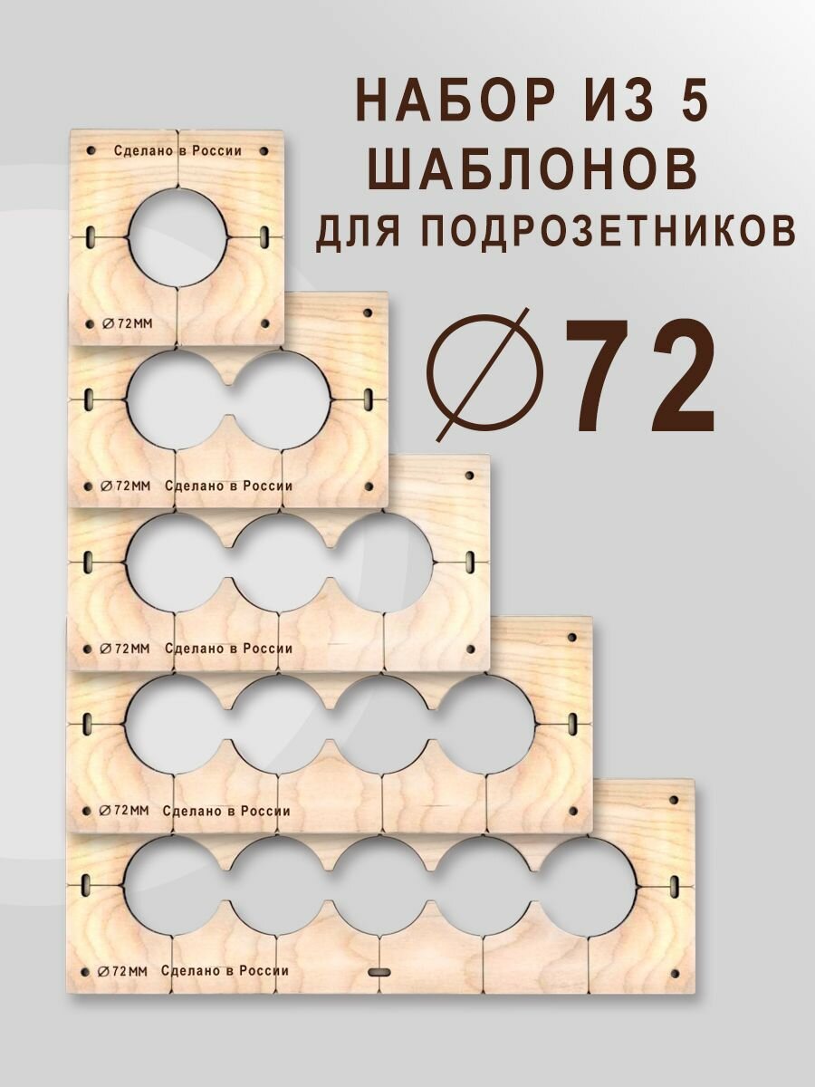 Шаблон для подрозетников 72 мм комплект 5 шт. Универсальный кондуктор для сверления