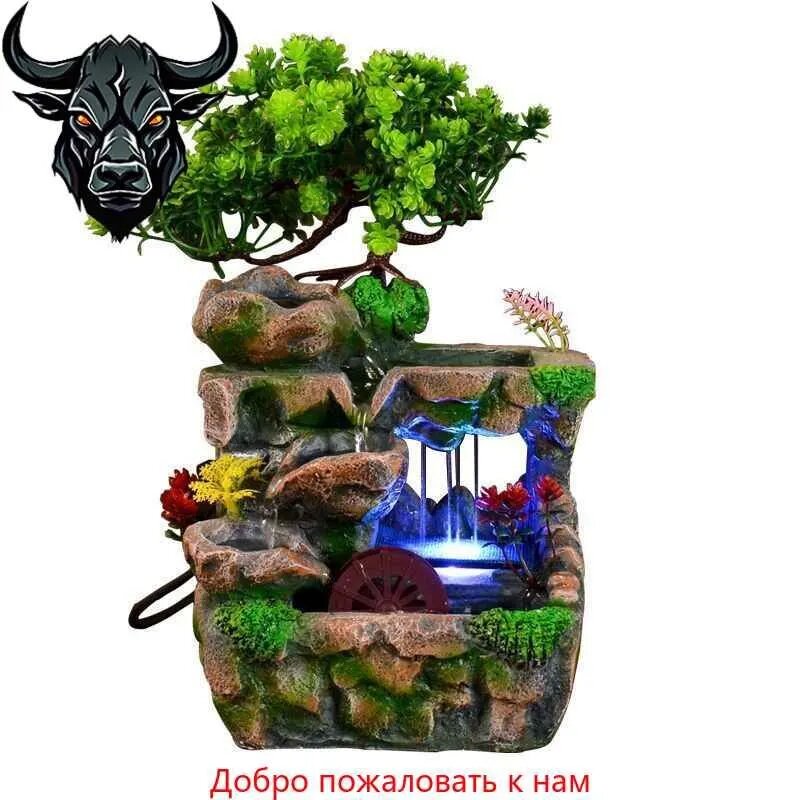 Рокарий фонтан с бегущей водой маленькие украшения для дома Смола Бирюзовый