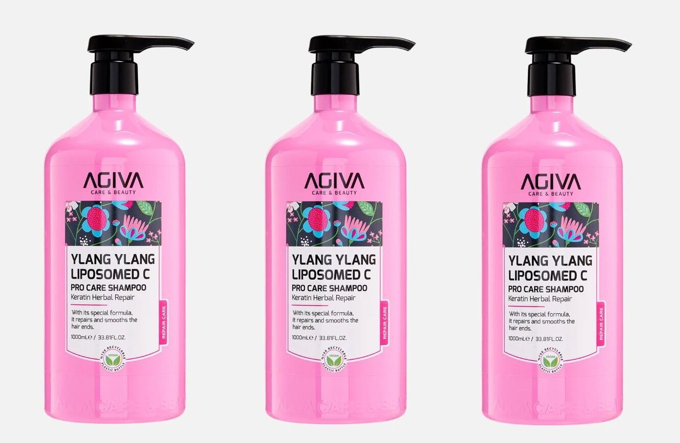 AGİVA Шампунь для волос Ylang Ylang Lıpozom C Pro Care, 1000 мл - 3 штуки