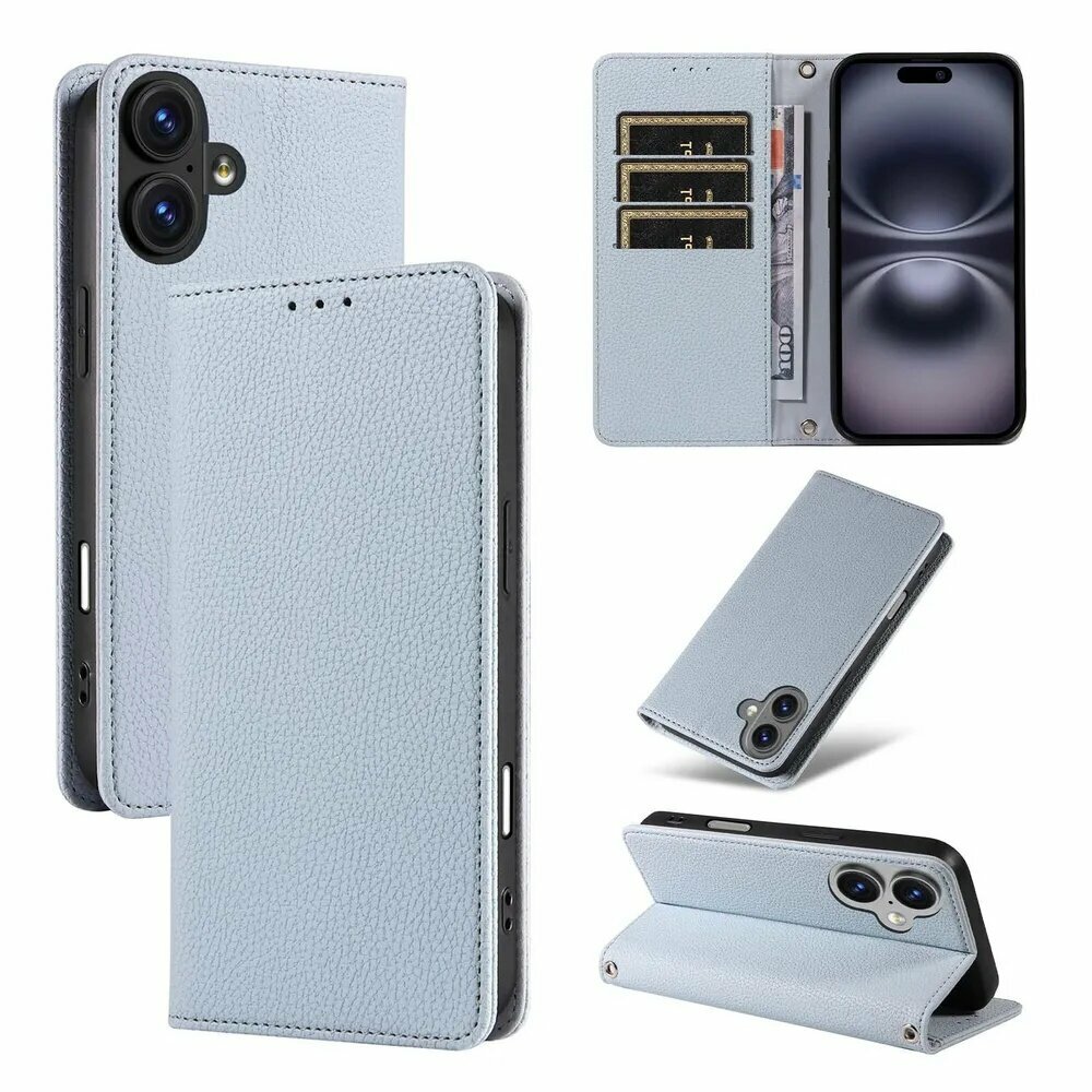 Модный кожаный защитный флип-чехол для Apple iPhone 16 (Эпл Айфон 16) со слотом для карт и шнурком