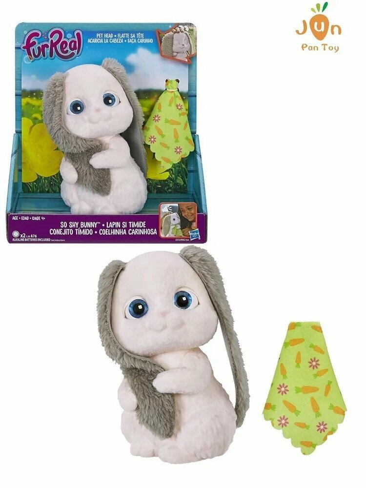 Фурриал Френдс FurReal Friends So Shy Bunny / Детский интерактивный плюшевый зайчик с зелёным пледом - отличный подарок на день рождения.