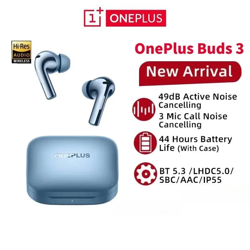 OnePlus Наушники беспроводные с микрофоном OnePlus Buds 3, Bluetooth, синий