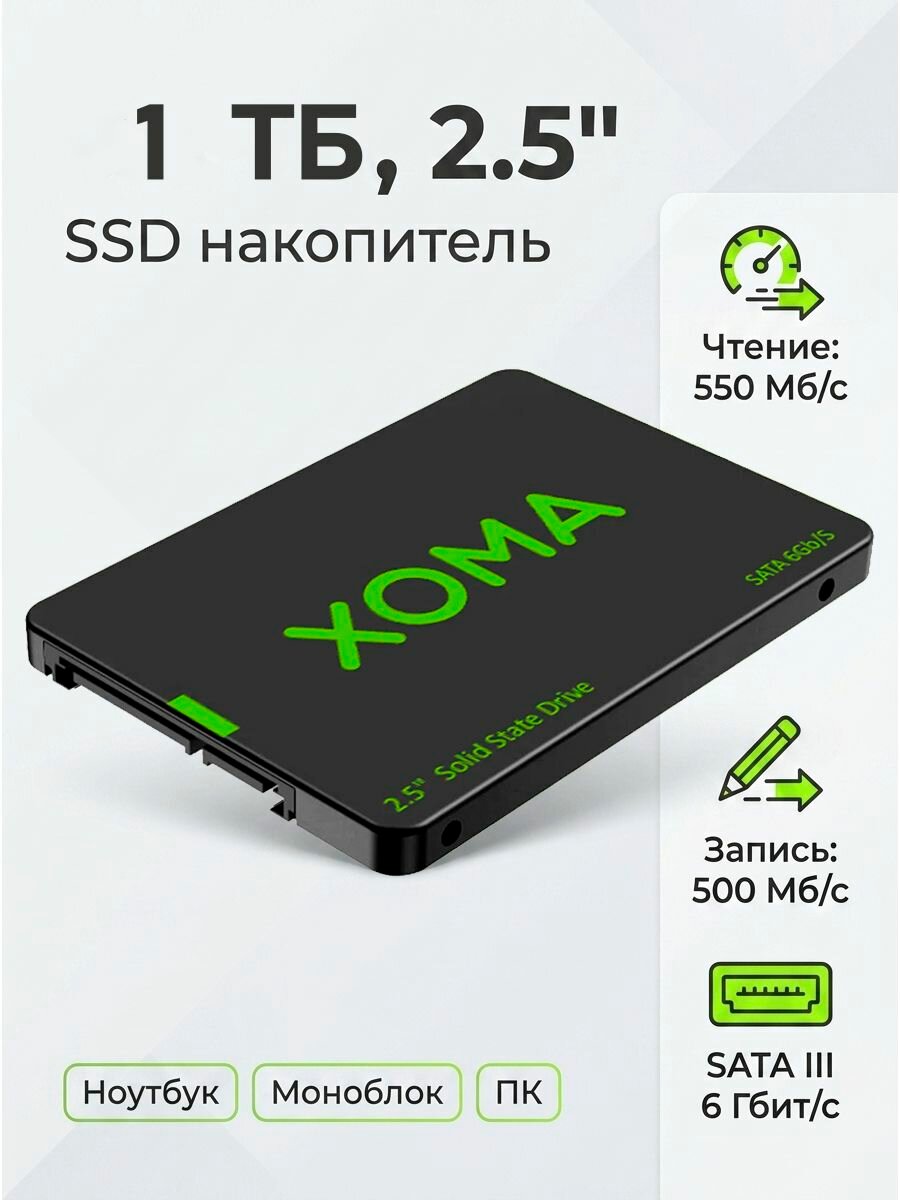 SSD 1Tb накопитель хома XB11-1TB-B 2.5" SATA3 скорость до 66000 IOPS