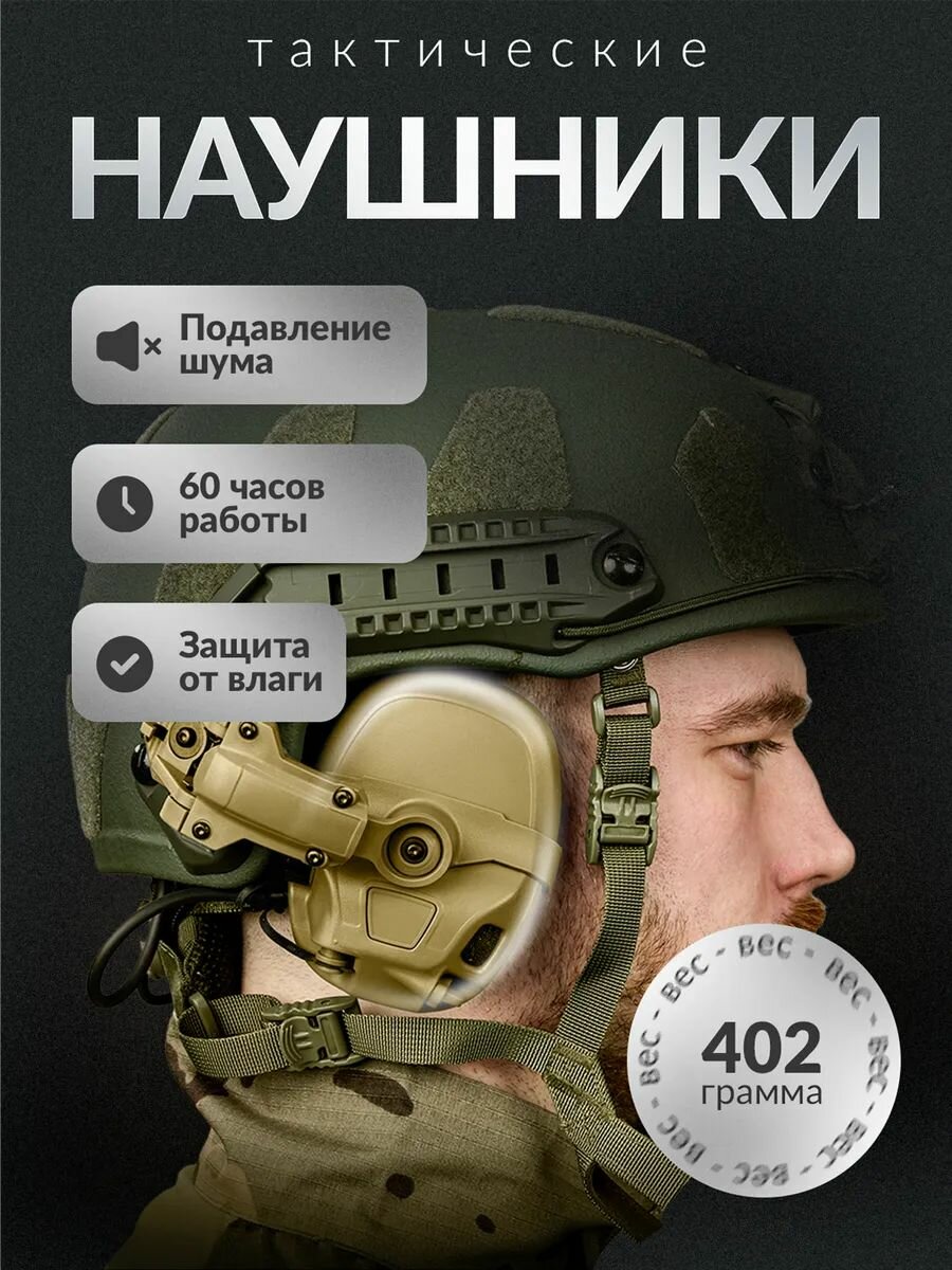 Активные наушники тактические под шлем с микрофоном