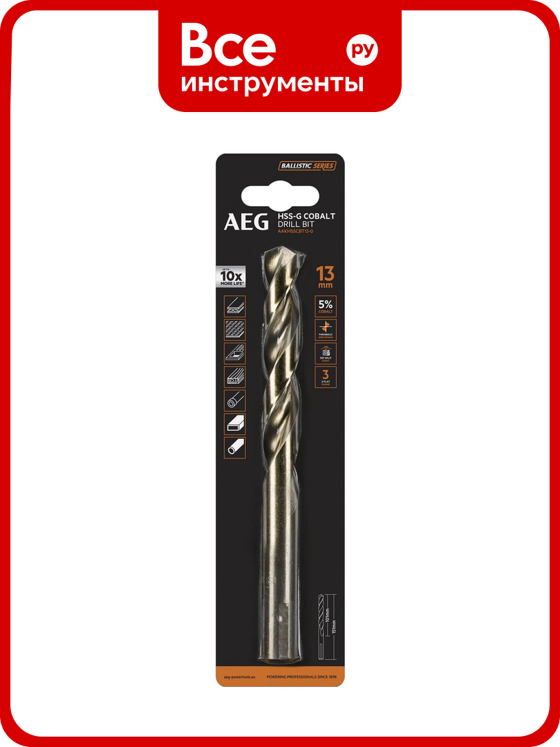 Сверло по металлу HSS-Co (13х101х151 мм) AEG AAKHSSCBT13-0 4932479343
