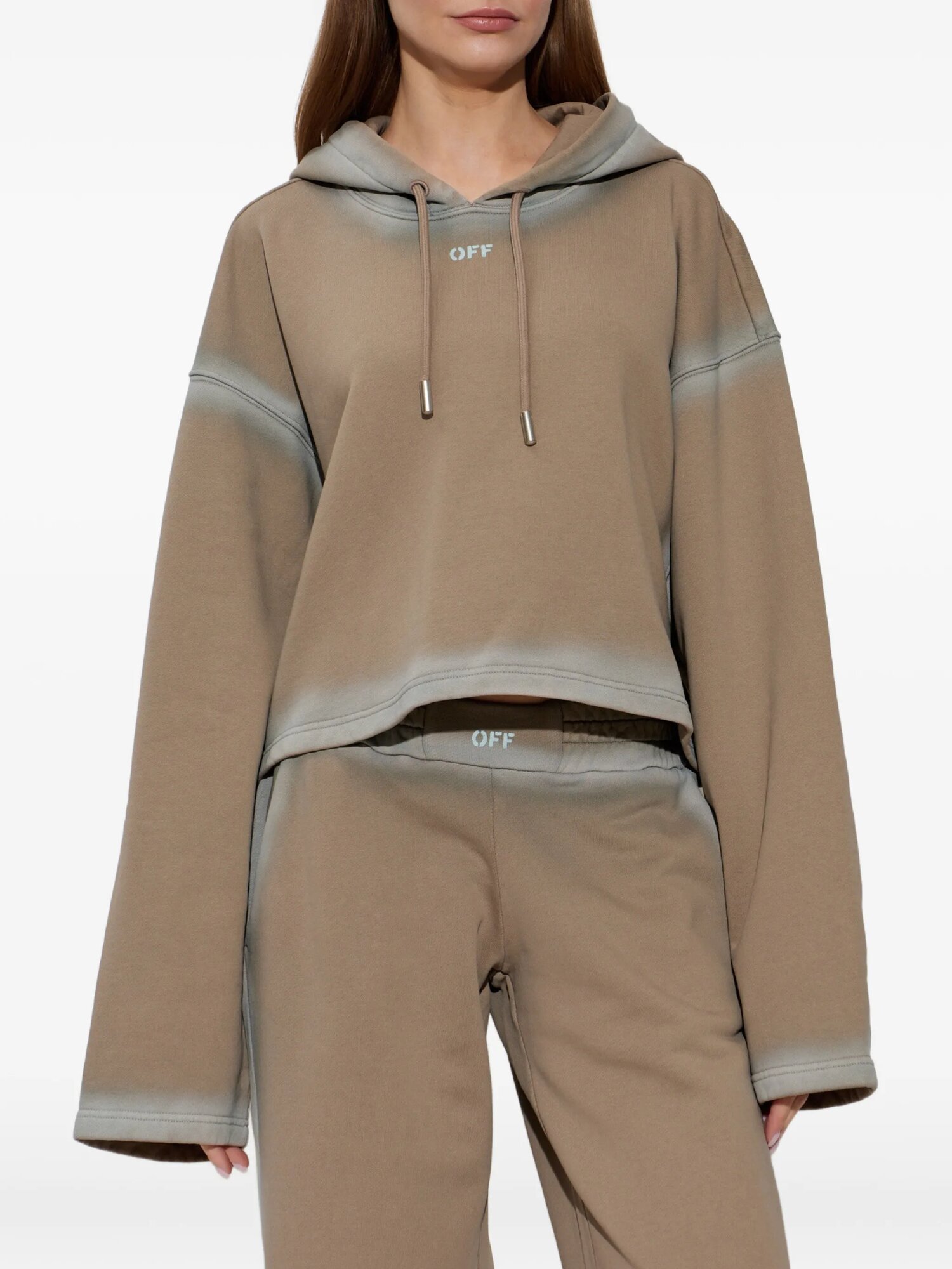 Худи Off-White Faded-effect cropped hoodie, размер M, , brown — фото 1