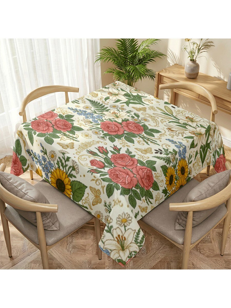 Цветочный столбант с розами, подсолнухами и бабочками 140X220CM