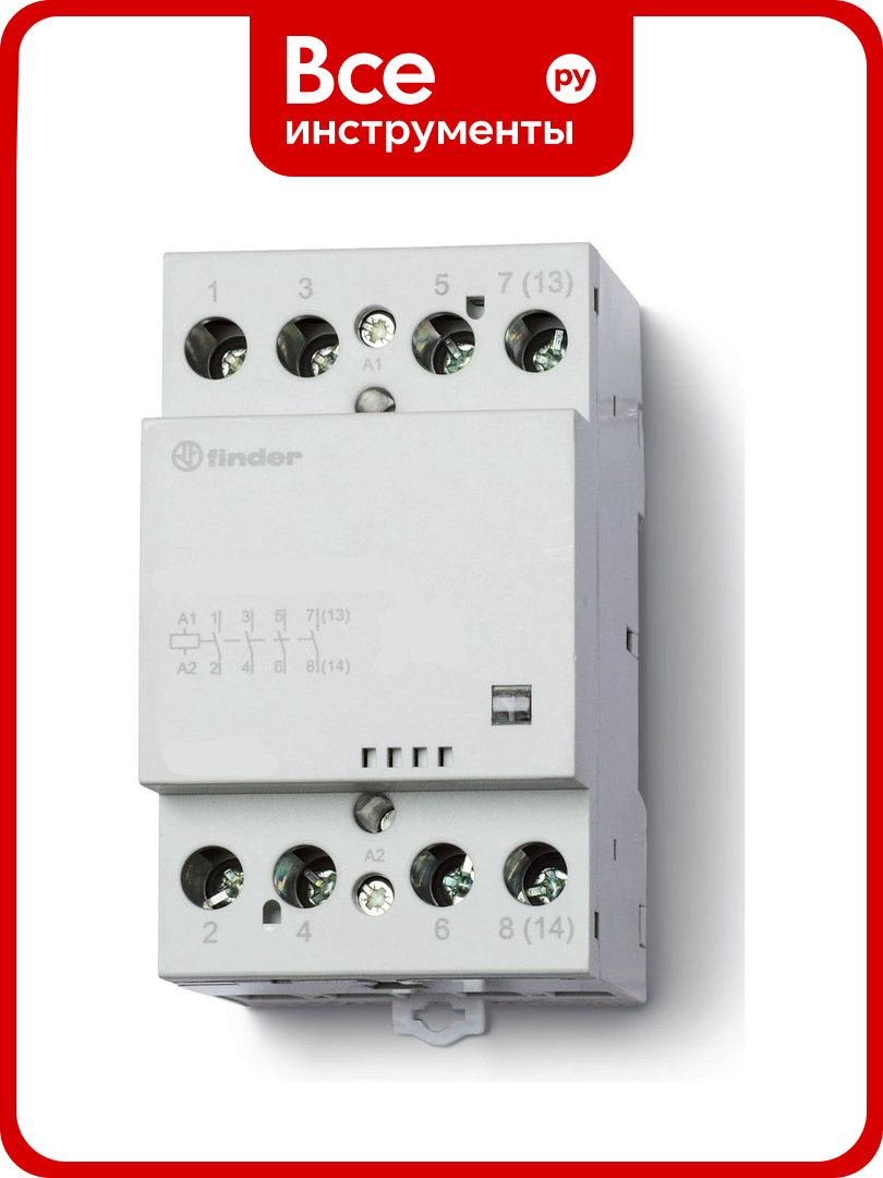 Модульный контактор Finder 4НО, контакта 40А, = 230В AC/DC, - AgSnO2, 224402304310