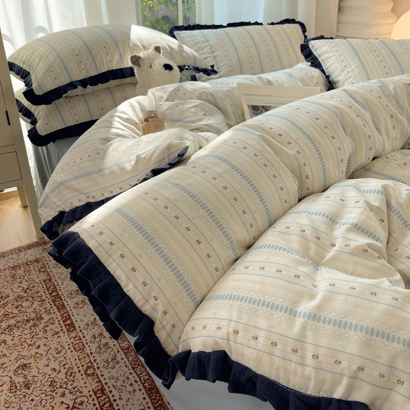 Комплект постельного белья Yalu Princess Style из 100% хлопка с жатой отделкой, четыре предмета, новая модель 2024