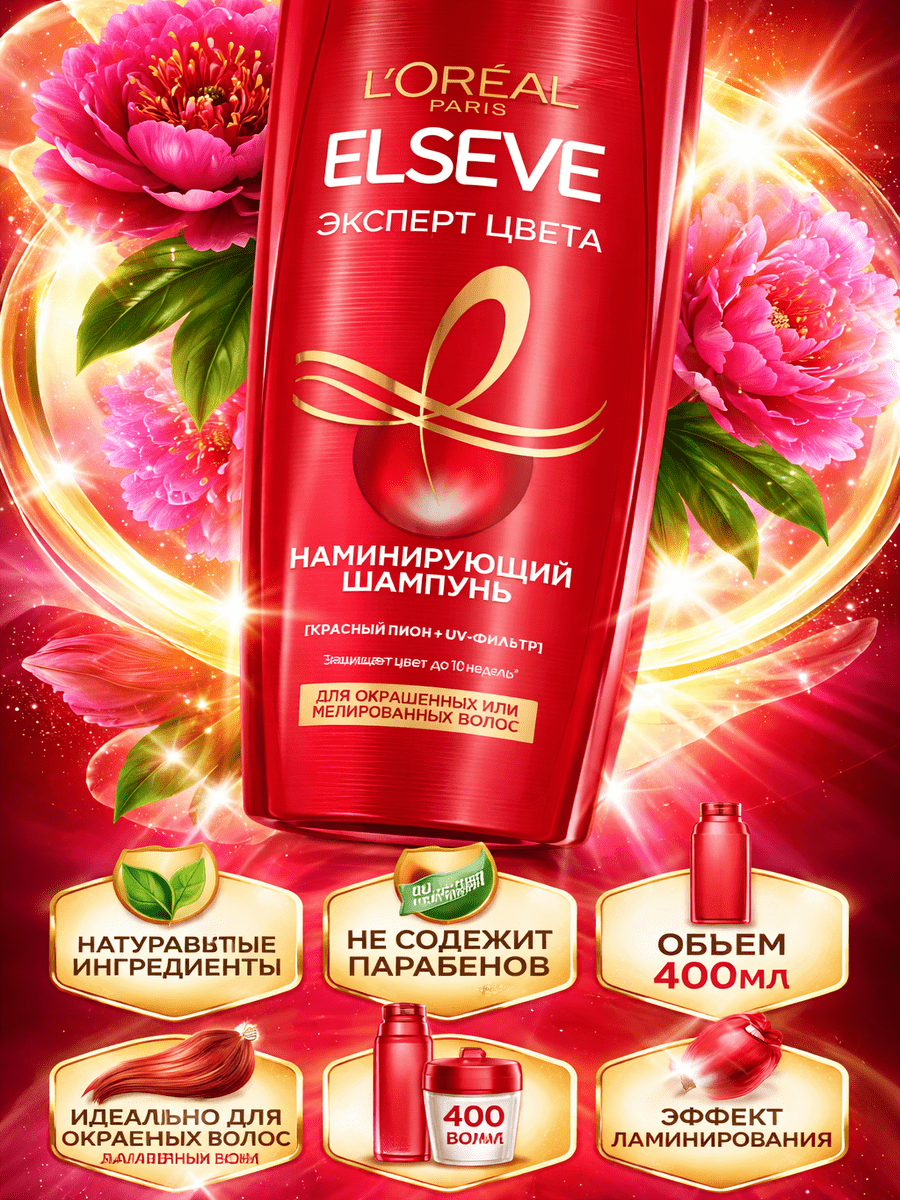 Шампунь L'Oreal Paris Elseve Эксперт цвета Ламинирующий для окрашенных или мелированных волос, 400мл