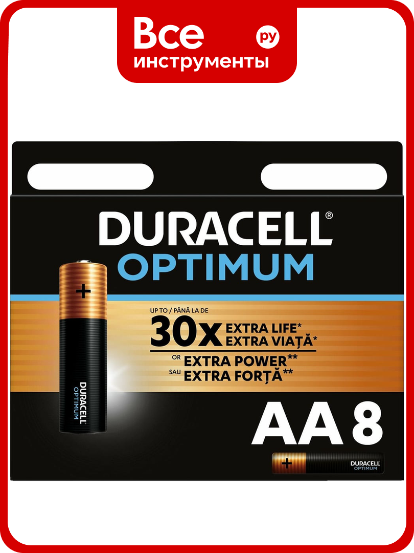 Батарейки Duracell Optimum щелочные, размера АА, 8 шт, Б0056024