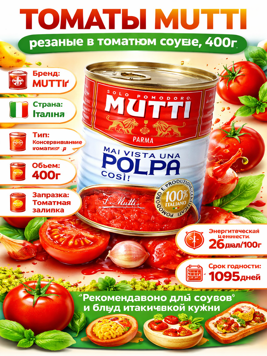 Томаты Mutti резаные в томатном соусе, 400г