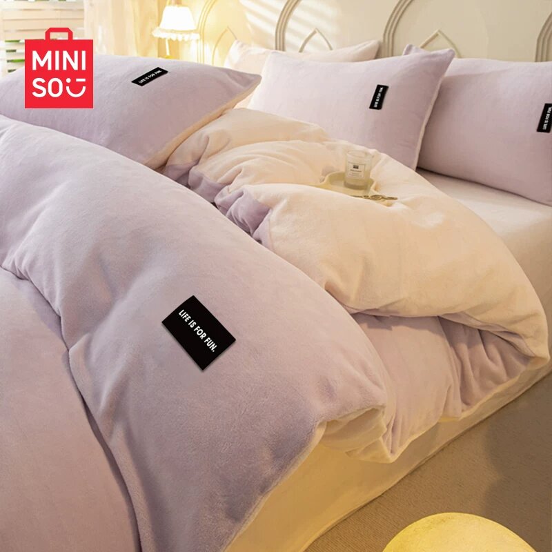 Кровать Miniso из молочного бархата, комплект из четырех предметов, коралловый бархат, зимнее бархатное утолщенное