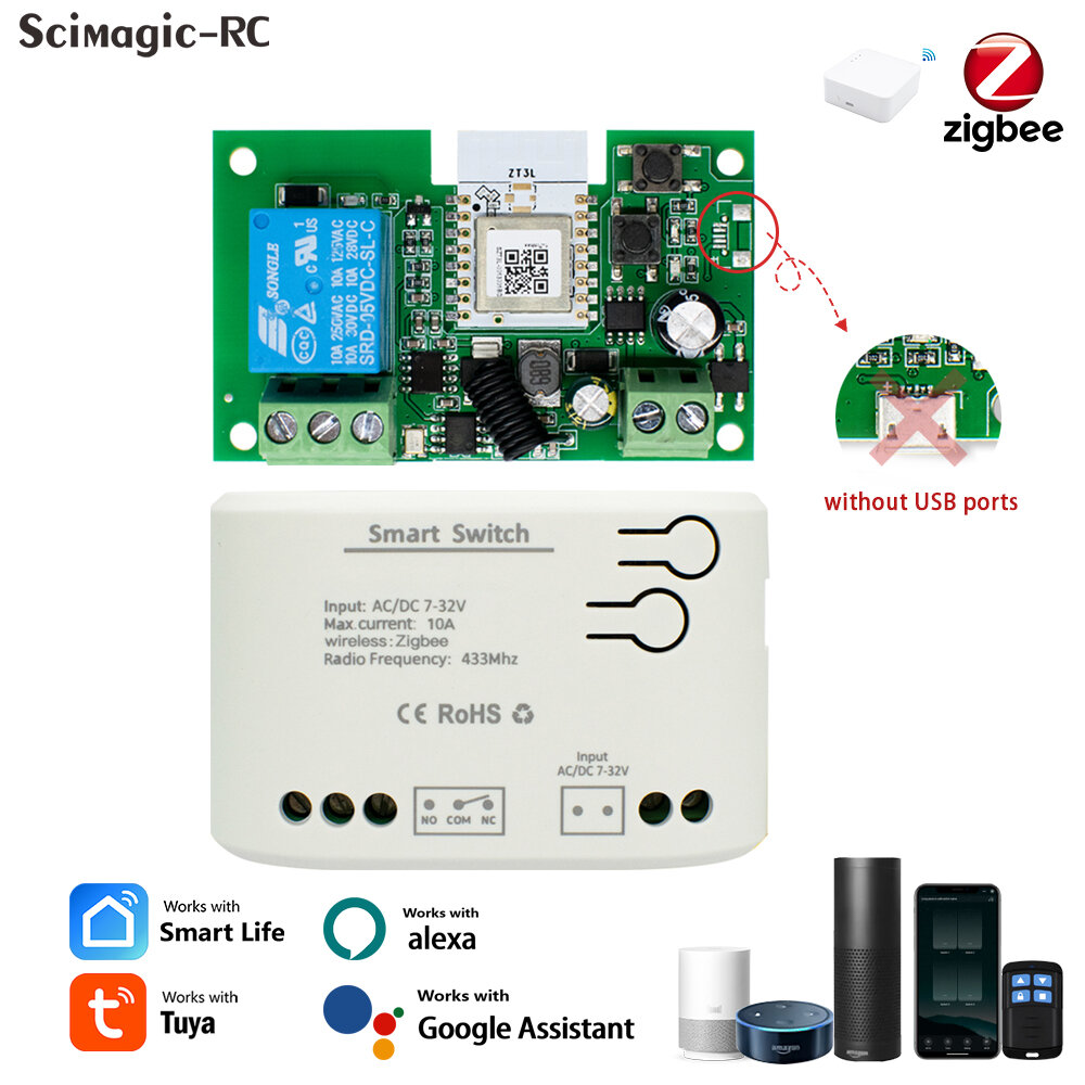 Умное реле с Алисой на 1 канал 7-32B , (Tuya Zigbee + RF 433 МГц)