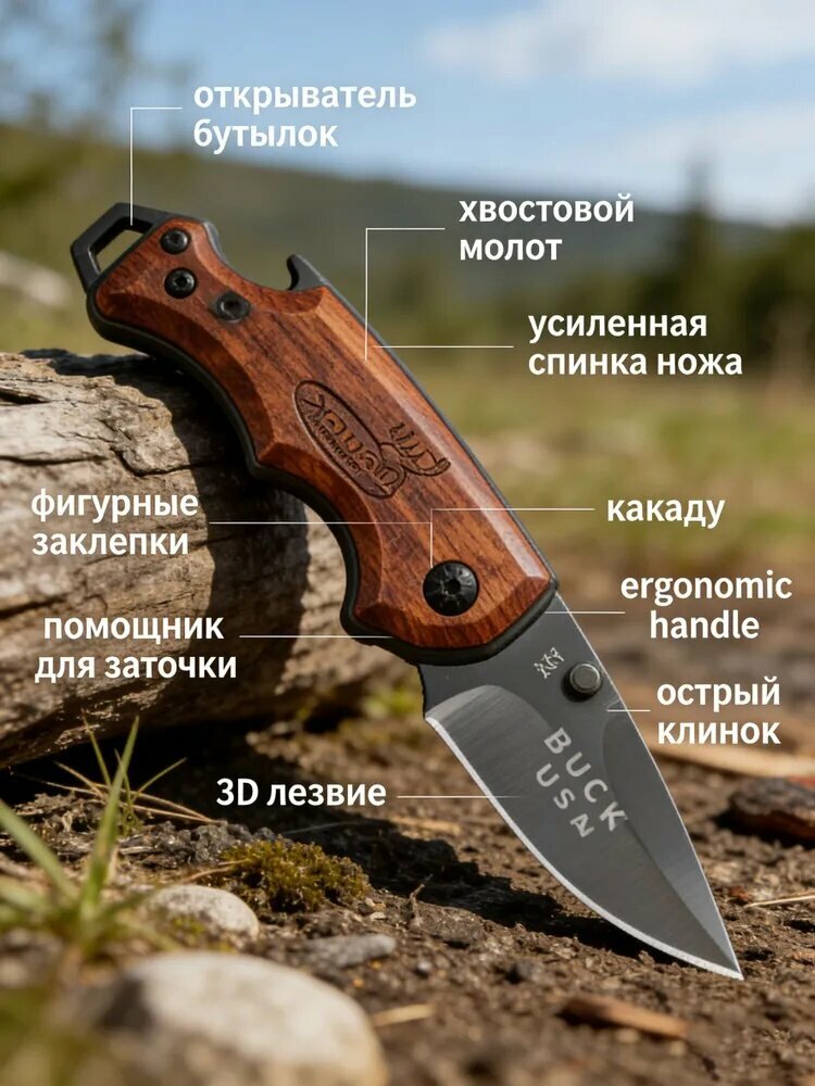Нож складной，Популярный складной нож с открывалкой для бутылок и хвостовым молотком, без замка, безопасный и портативный — фото 1