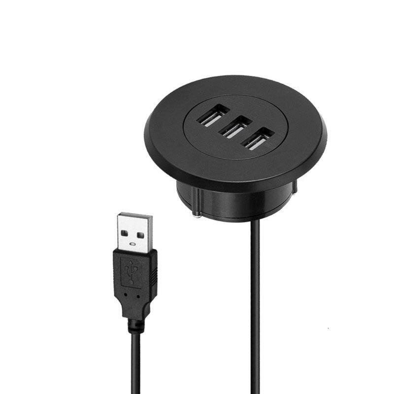 USB-разветвитель с тремя портами для настольного монтажа, Черный