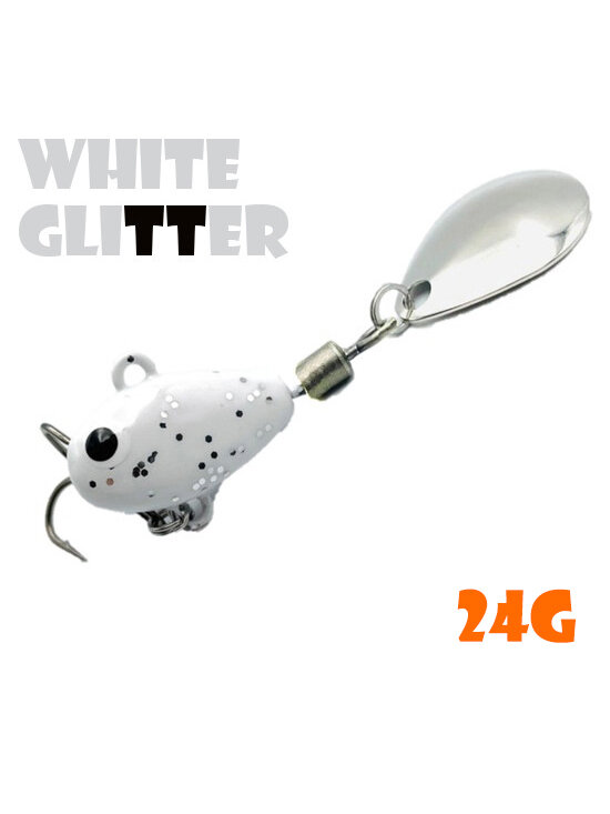 Блесна Тейл-Спиннер для рыбалки Uf-Studio Hurricane 24g #White Glitter