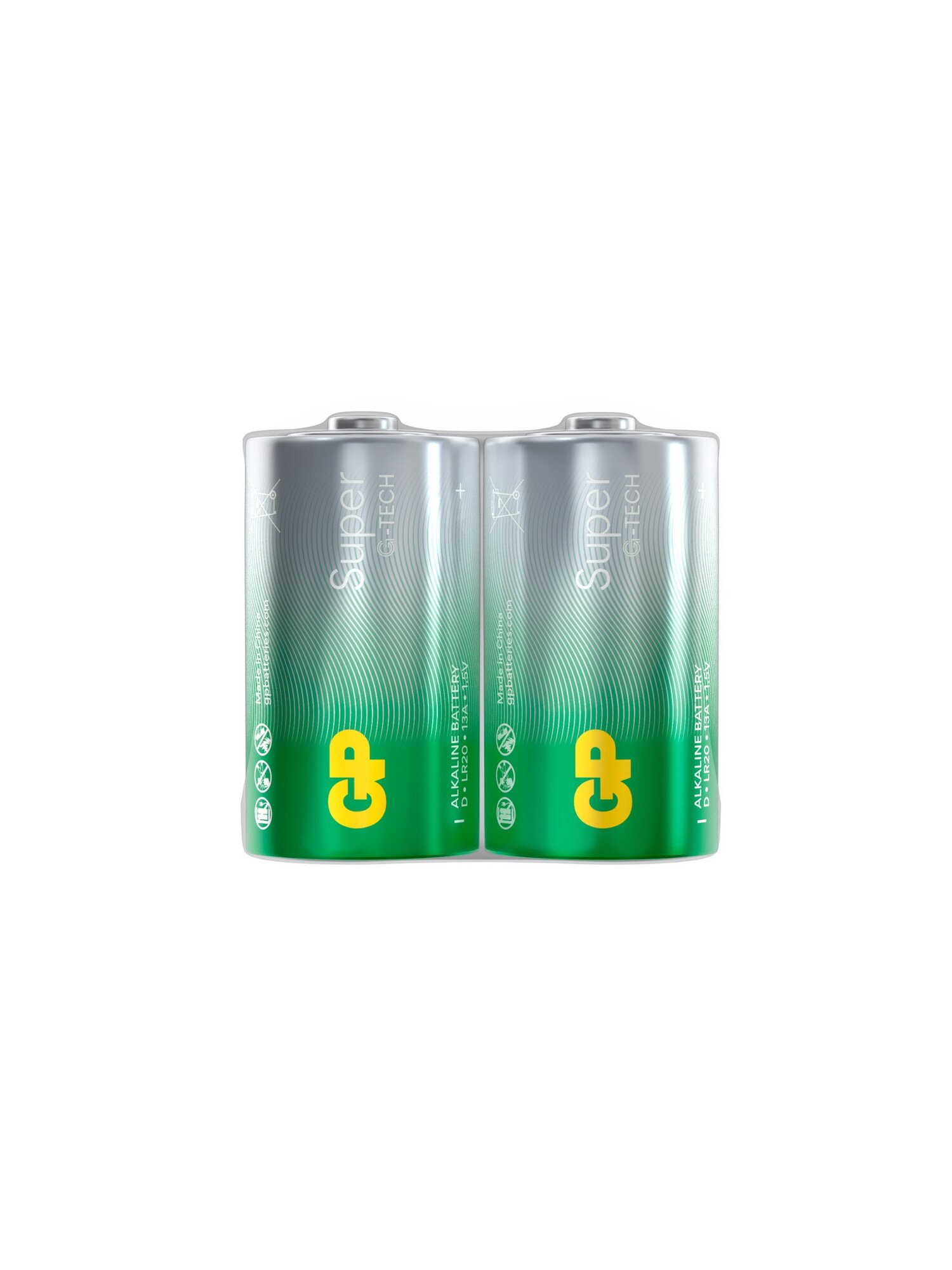 Батарейка алкалиновая GP Super, D, LR20-2BL, 1.5 В, спайка, 2 шт.