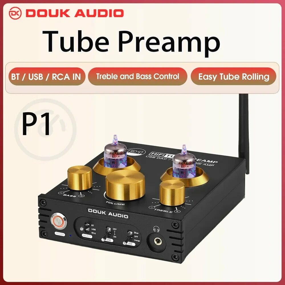 Douk Audio P1 HiFi JAN5725 Ламповый предусилитель Bluetooth 5.0 Аудиоприемник USB DAC Усилитель для наушников APTX