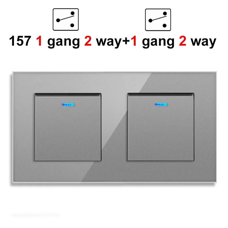Выключатель настенный JING HUA 1 gang 2 way + 1 gang 2 way, серый