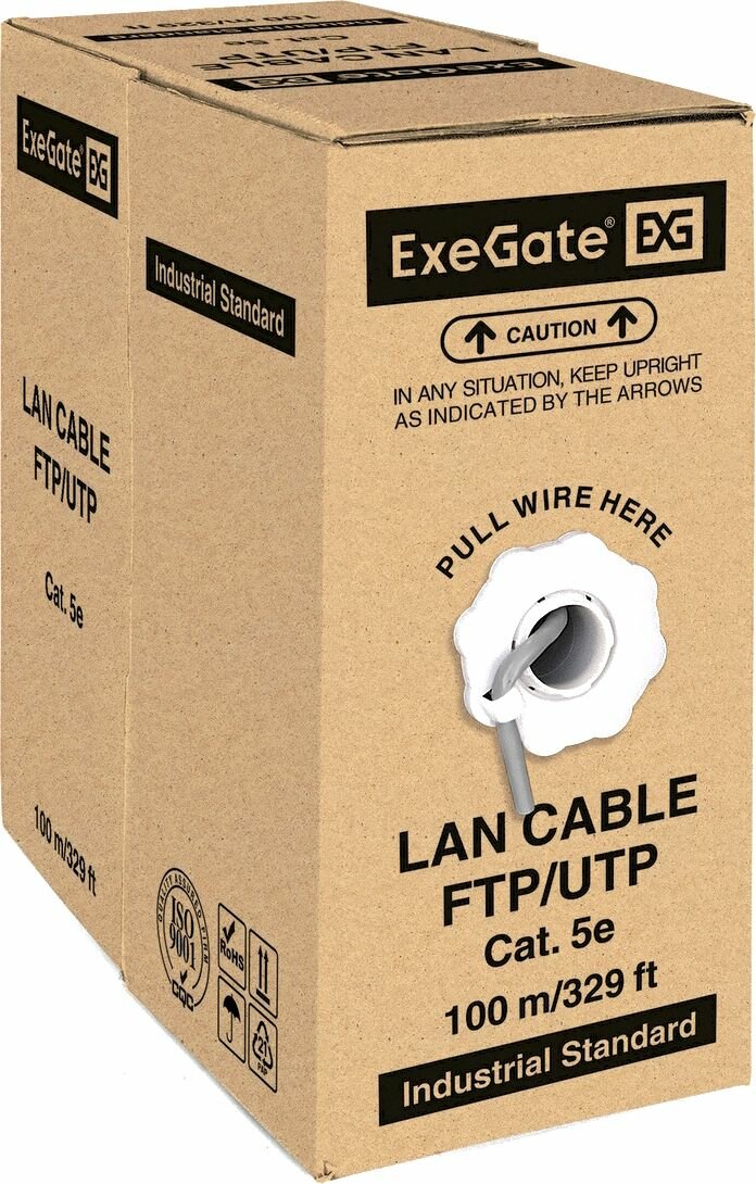 ExeGate EX281812RUS Кабель FUTP4-C5e-CCA-S24-IN-PVC-GY-100 FTP 4 пары кат.5e CCA, 24AWG, экран, бухта 100м, серый, PVC