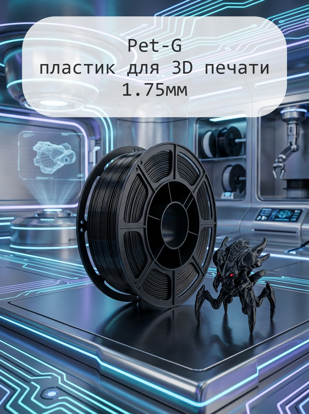 Нить для 3D принтеров PETG 4кПринт, 1,75 мм, 1 кг эластичная