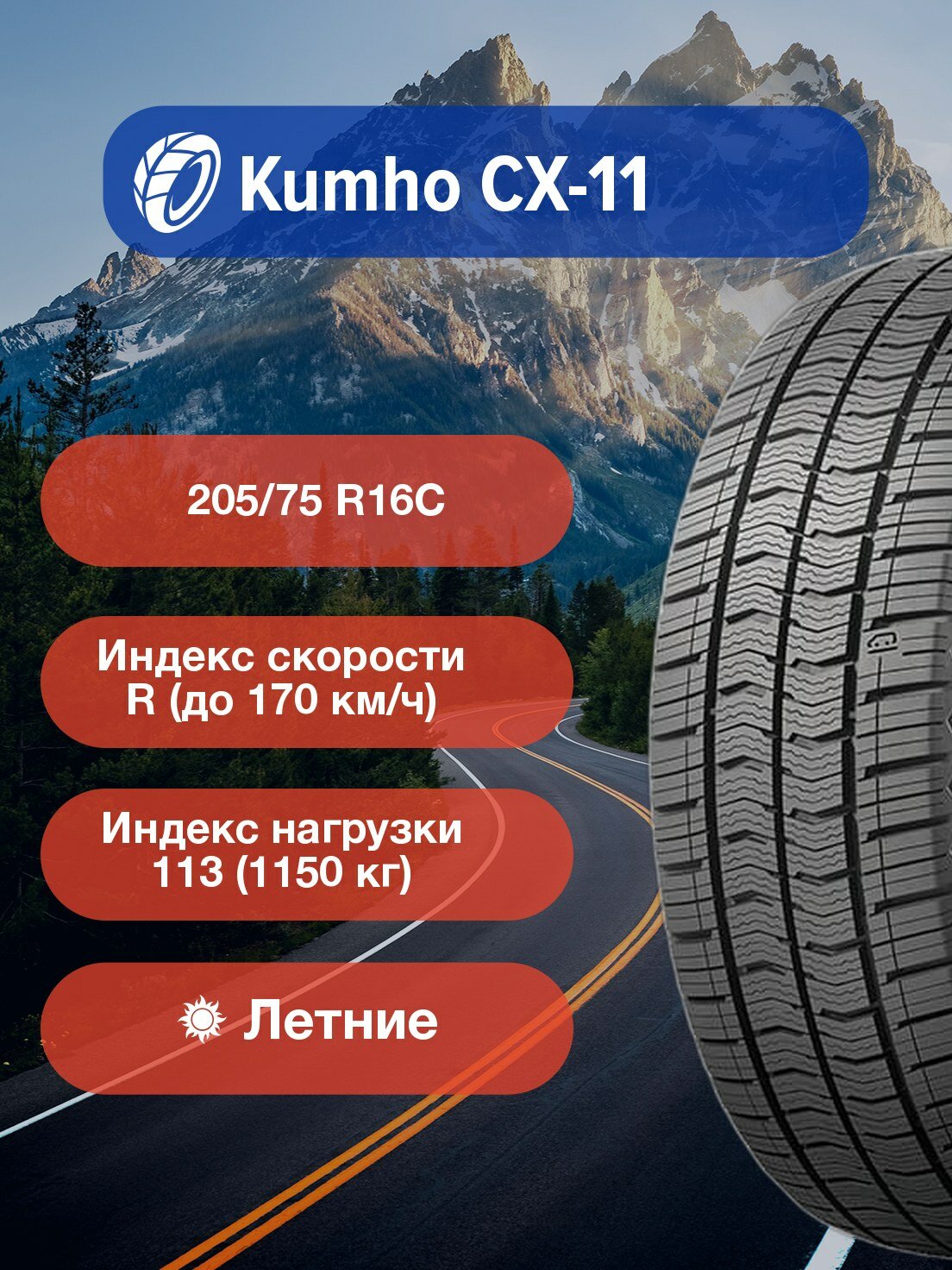 Легковые Летние Шины Kumho CX-11 205/75 R16С 113/111R-2287103 для легковых автомобилей и кроссоверов