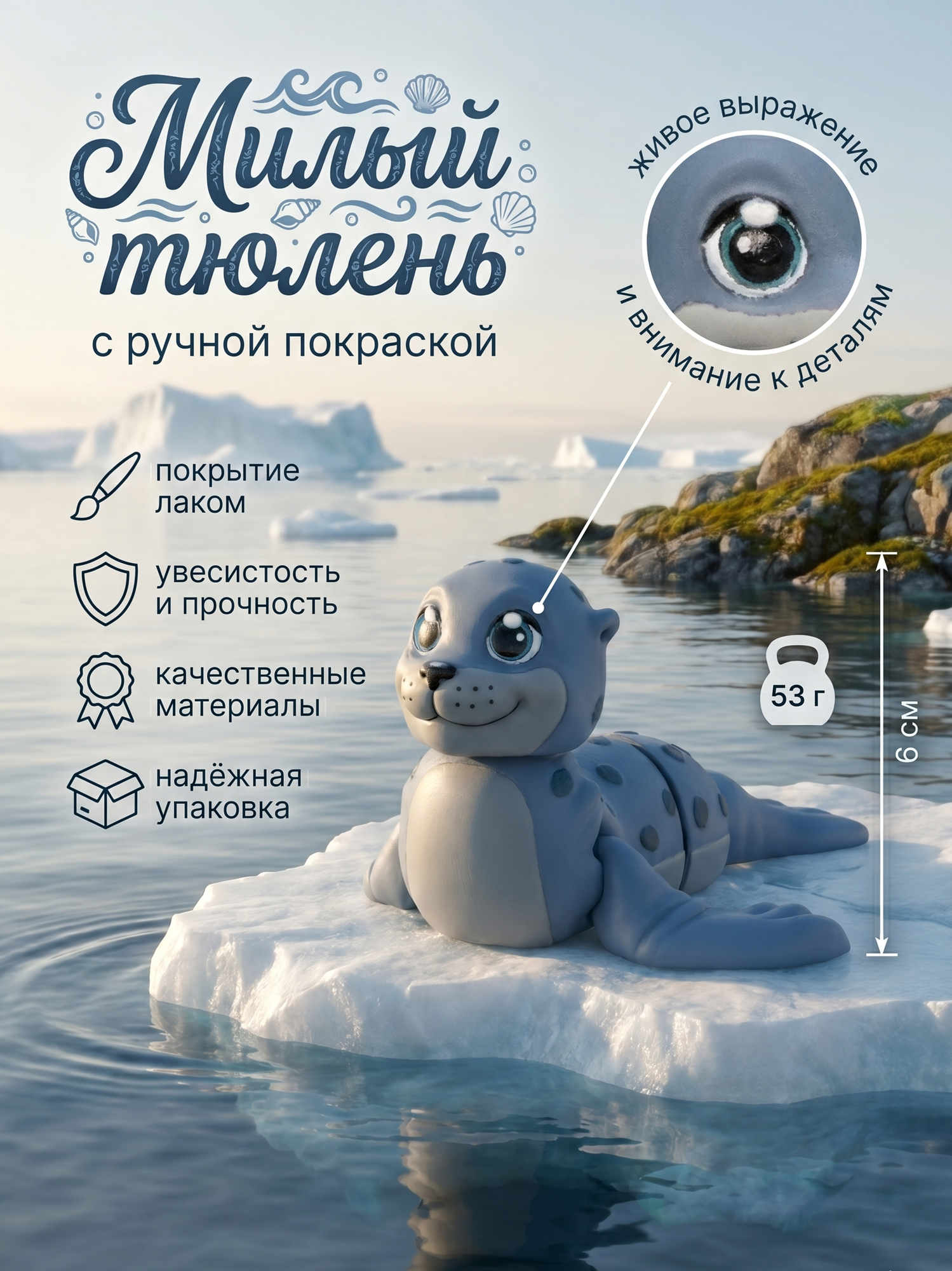 Милый тюлень с ручной покраской