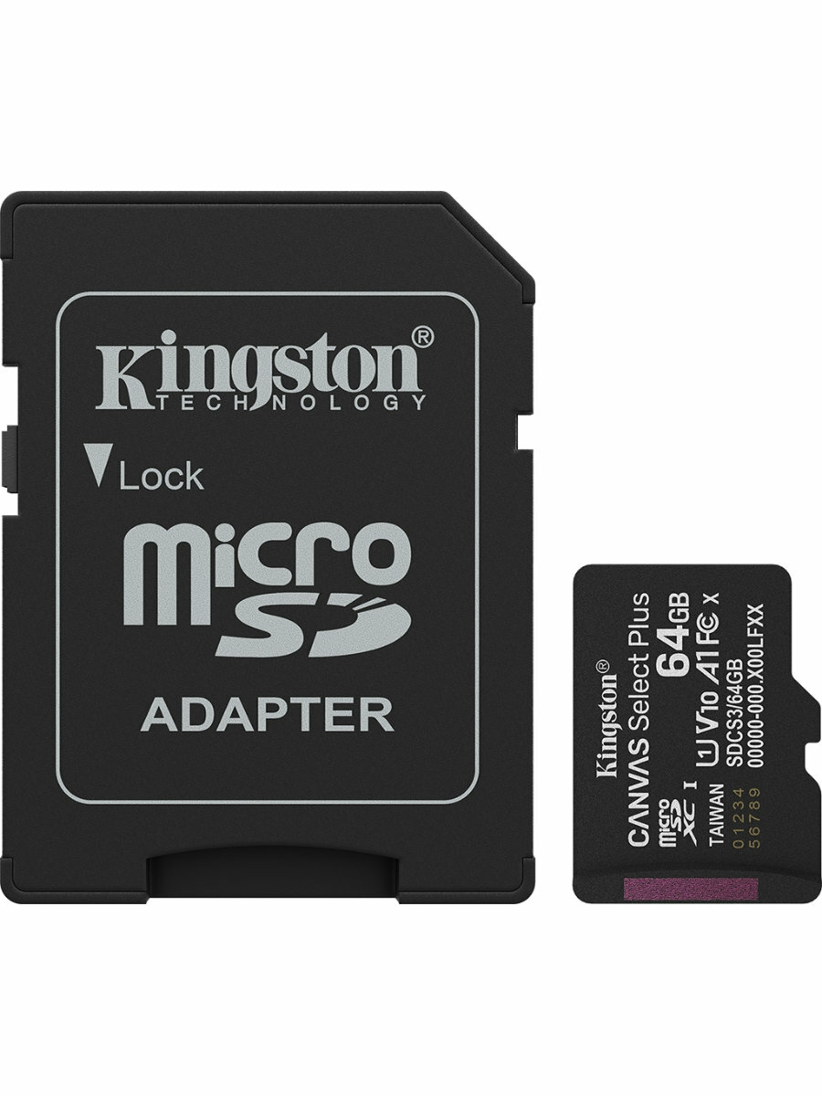 Карта памяти Kingston Canvas Select Plus microSDXC UHS-I 64 ГБ с адаптером