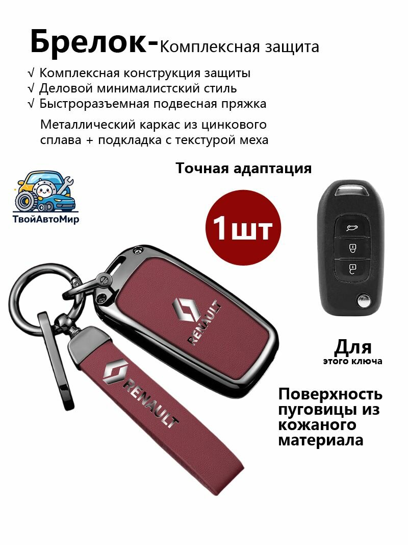 Чехол Для Ключа Renault Logan/Sandero/Duster 2012-2020, Цинковый Сплав+Кожа, Полная Защита