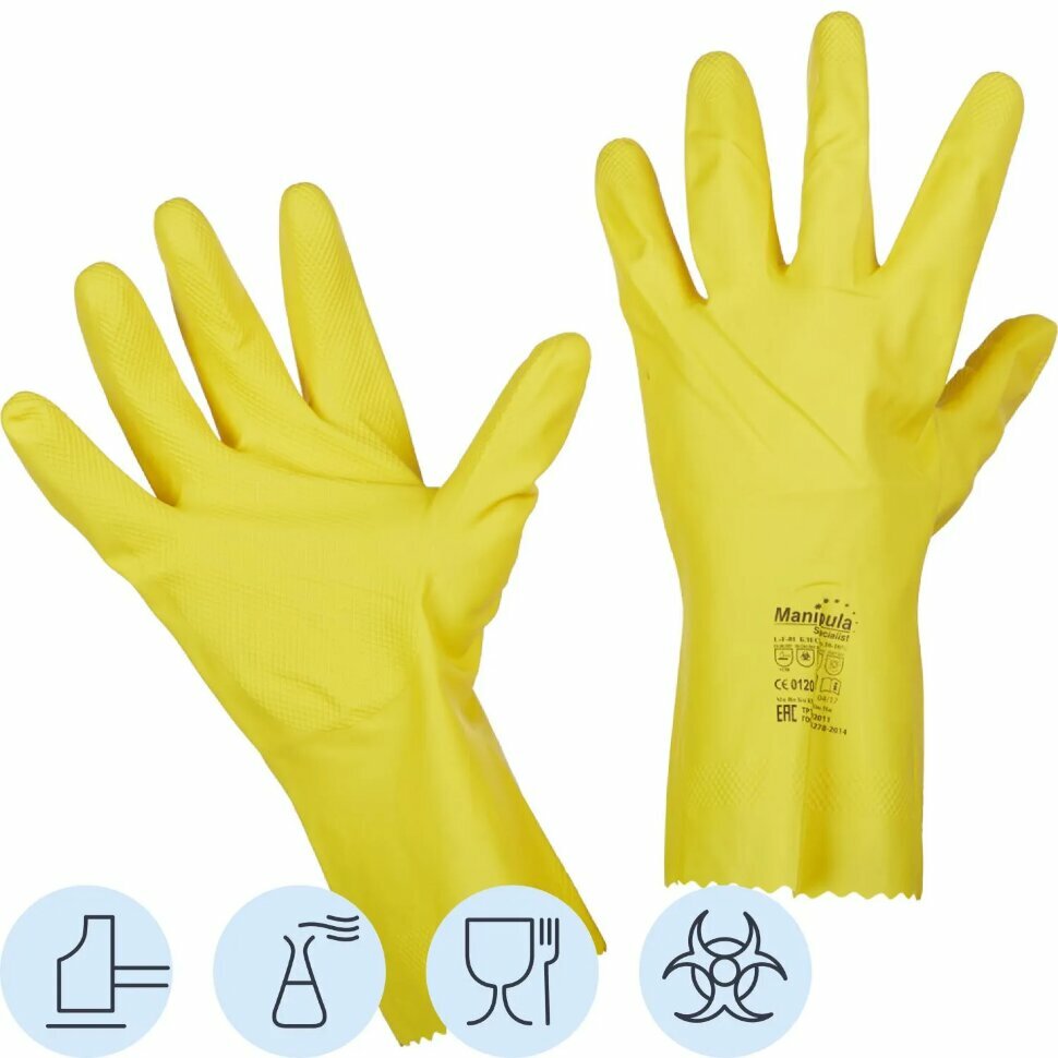 Перчатки защитные латекс Manipula блеск (L-F-01/CG-941) р.7-7,5 (S), ПС, 1392105