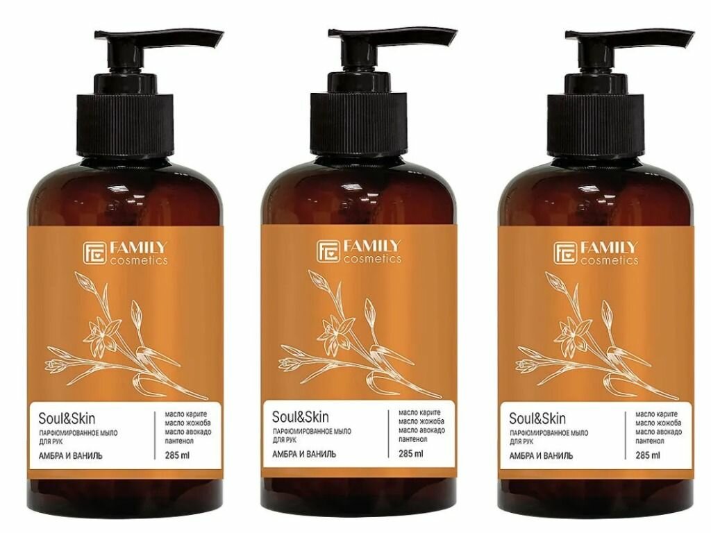 Family Cosmetics Мыло жидкое парфюмированное для рук Soul & Skin Амбра и Ваниль, 285 мл, 3 шт