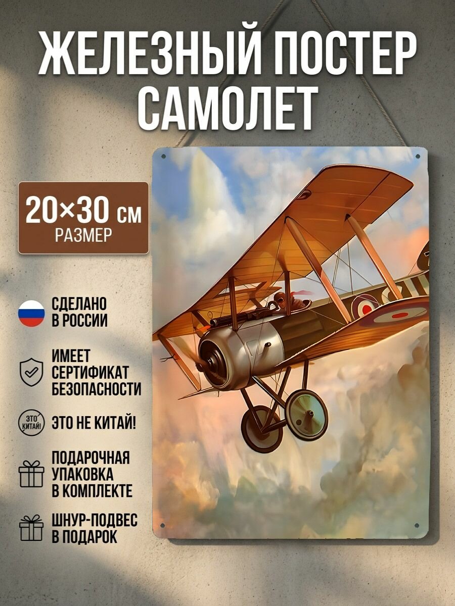 Железный постер Арт-Декоро "Самолет Авиация", металл, 20x30 см, подарочная упаковка