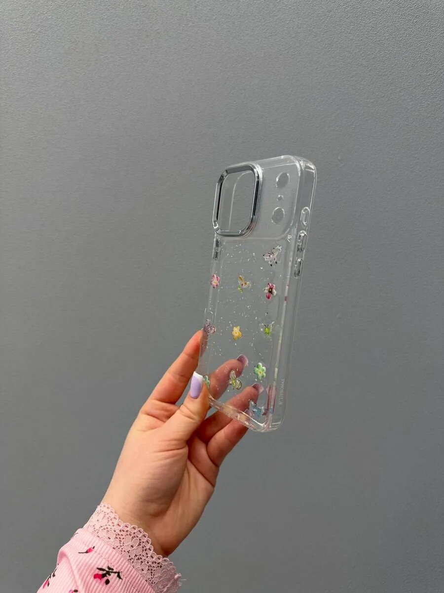 Чехол "Фигурки в виде цветов", для iPhone 17 Pro Max, прозрачный, беспроводная зарядка — фото 1