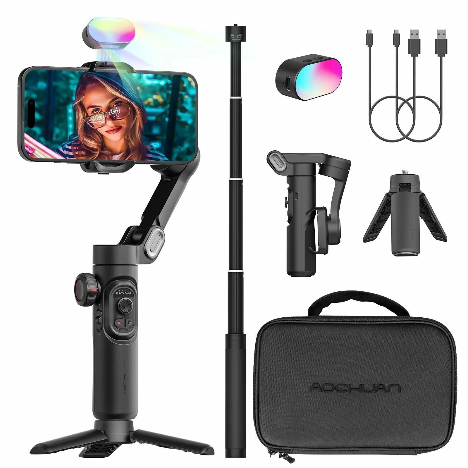 AOCHUAN Smart XE Combo1 3-осевой ручной стабилизатор подвеса для iPhone и Android- смартфона с удлинителем