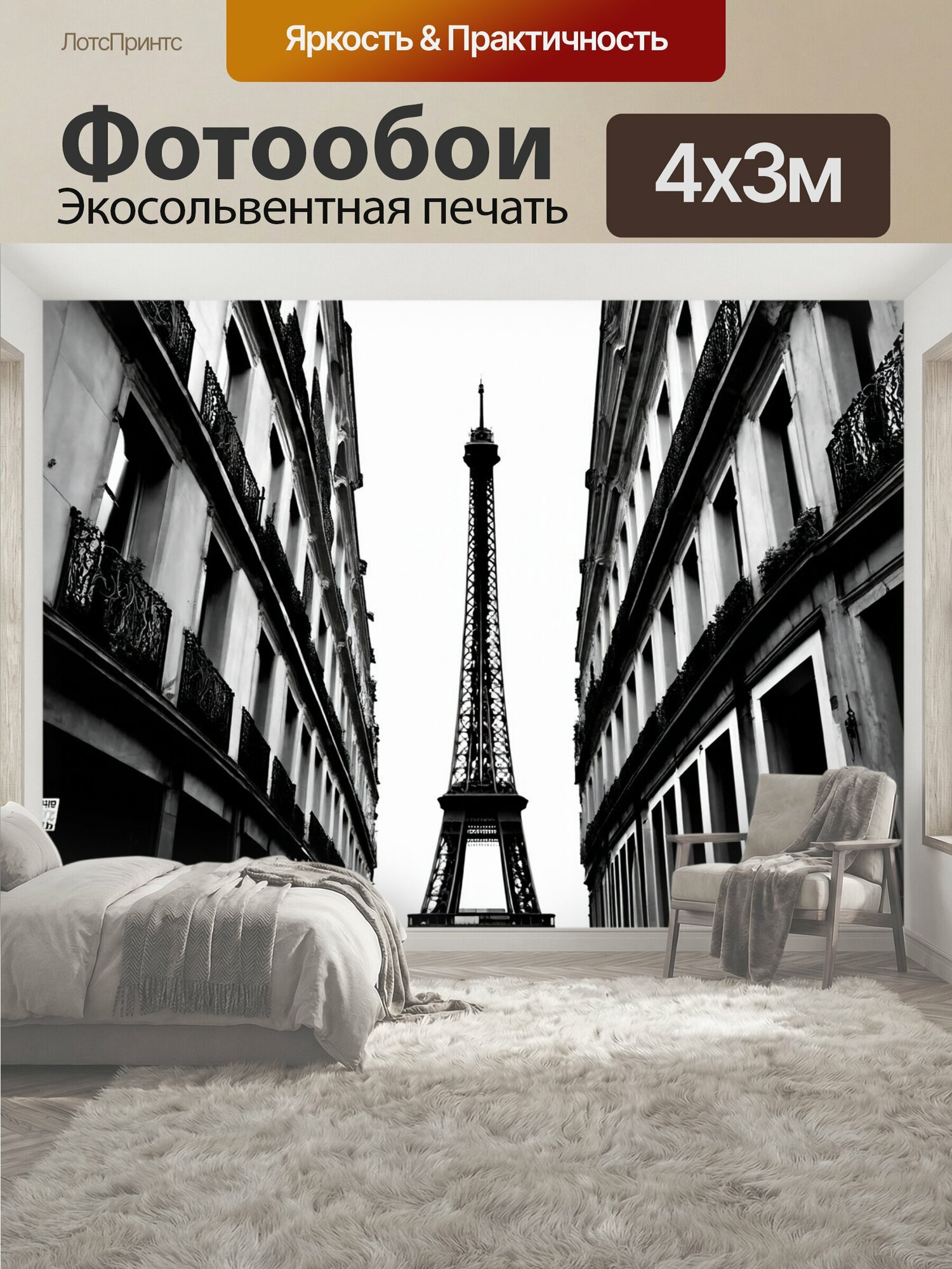 Фотообои "Уникальные архитектурные элементы на зданиях парижа, акцент на текстуре и деталях, черно-белая фотография, создание драматической атмосферы." 400x300 см. экосольвентная печать