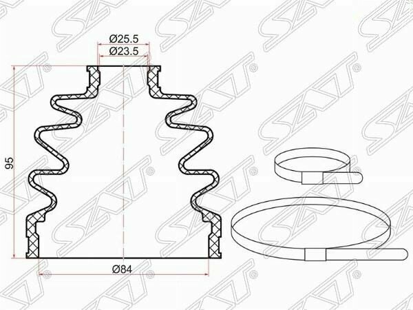 Пыльник шрусa SAT C-1080 наружный VOLVO S60/S80 98-06/V70 00-07/VAG A4 94-00/A6 97-05 2 хомута, резина