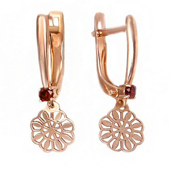 Серьги, красное золото, 585 проба, фианит