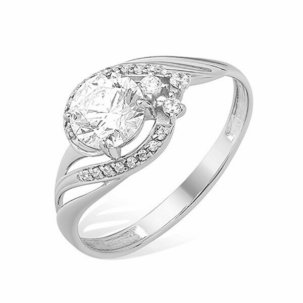 Кольцо широкое, тонкое JEWELIN, серебро, 925 проба, родирование, фианит