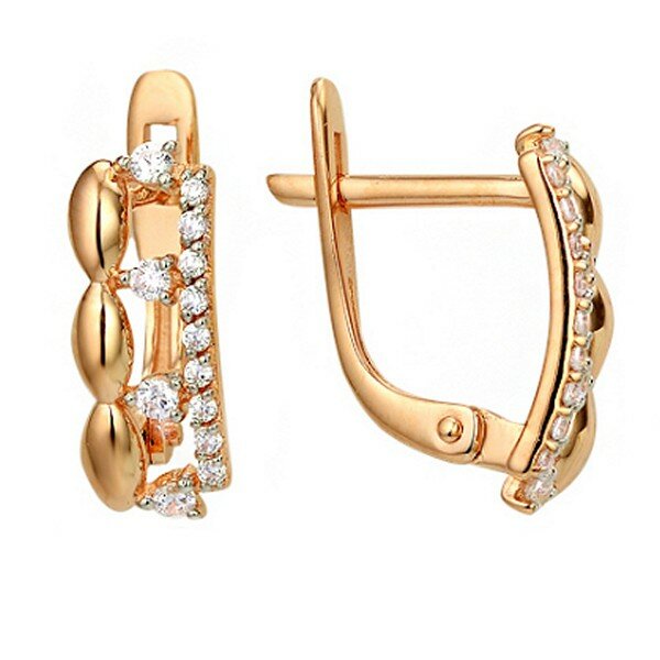 Серьги, красное золото, 585 проба, фианит