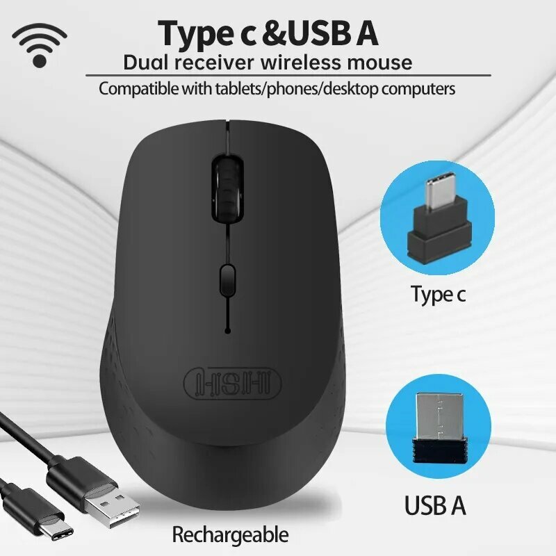 Беспроводная бесшумная мышь Type-C 2.4G эргономичная регулируемый DPI