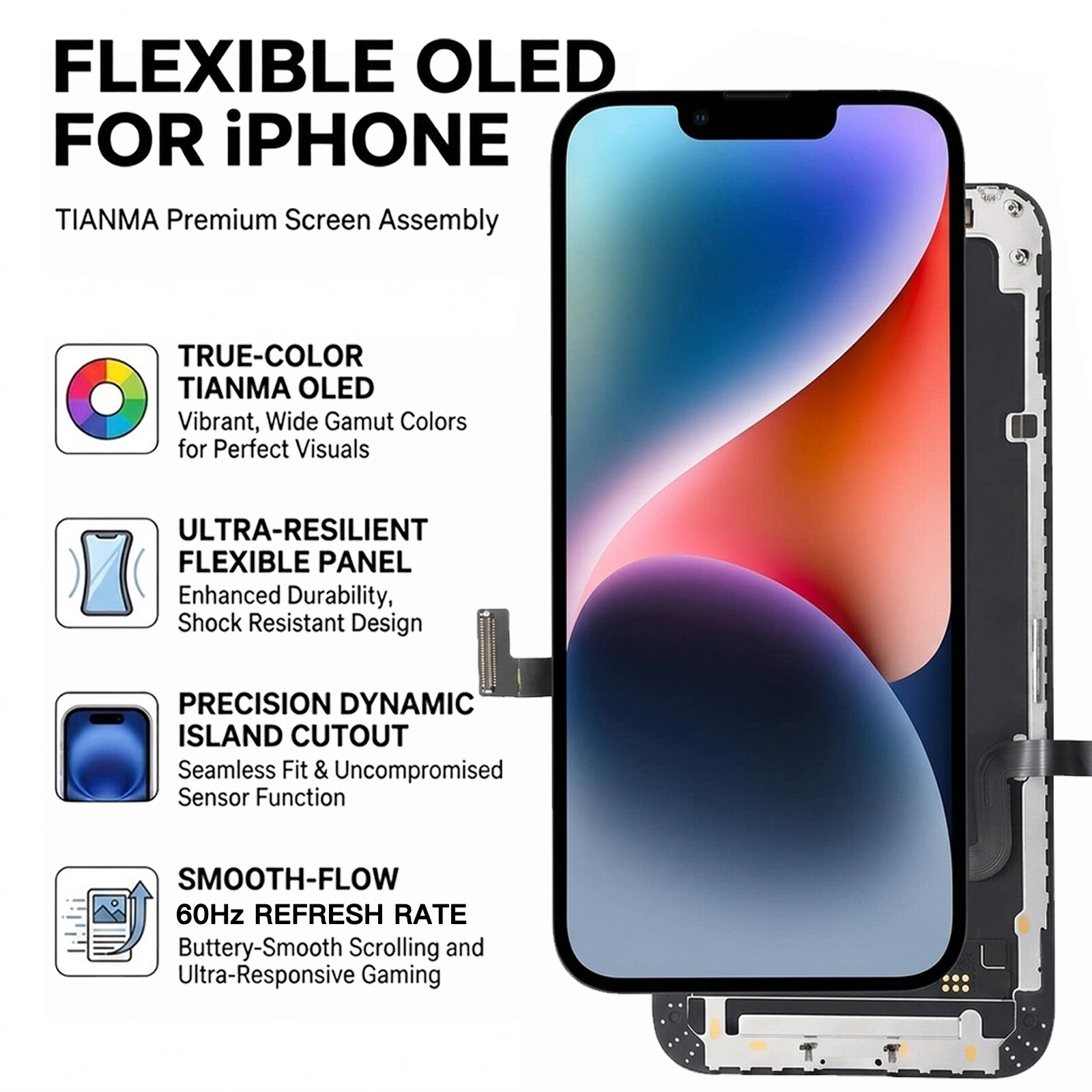 Дисплей Tianma, для iPhone 13, OLED, 60Гц, Face ID, True Tone