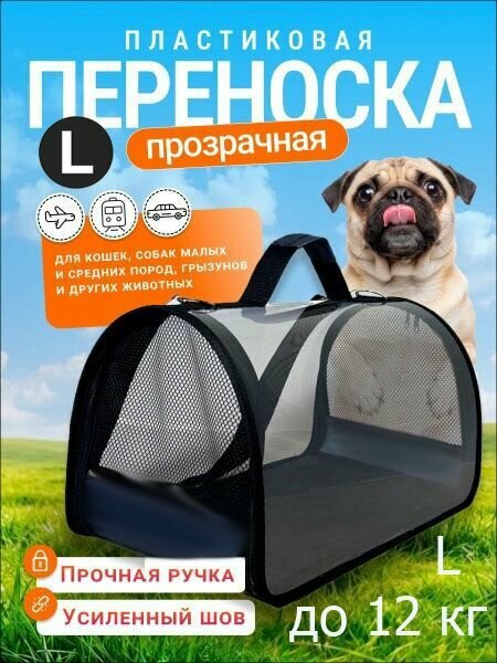 Переноска пластиковая обзорная L до 12 кг 51х29х29 см цвет черный