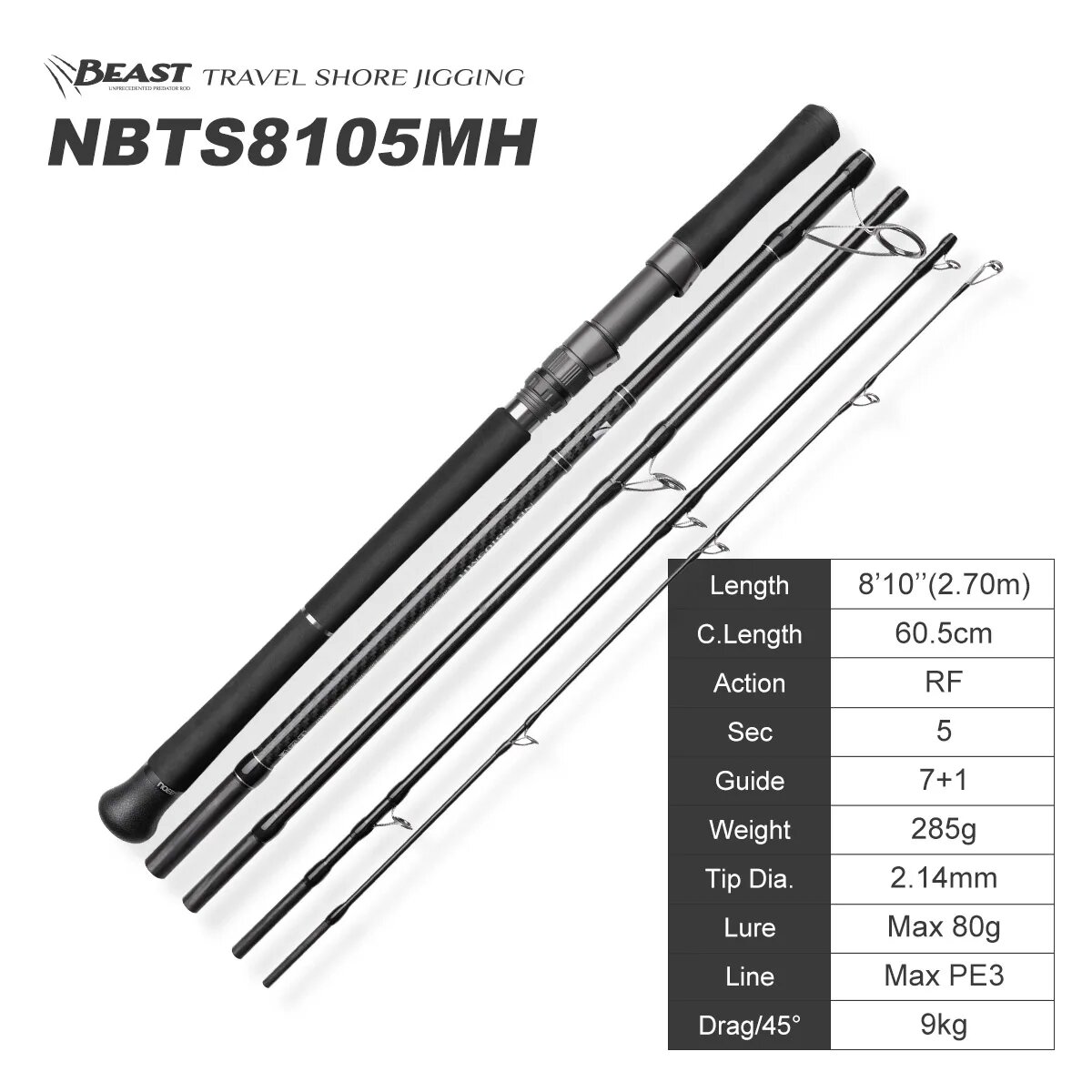 Noeby Beast Travel Удочка для джиггинга 2,9 м 2.7m MH