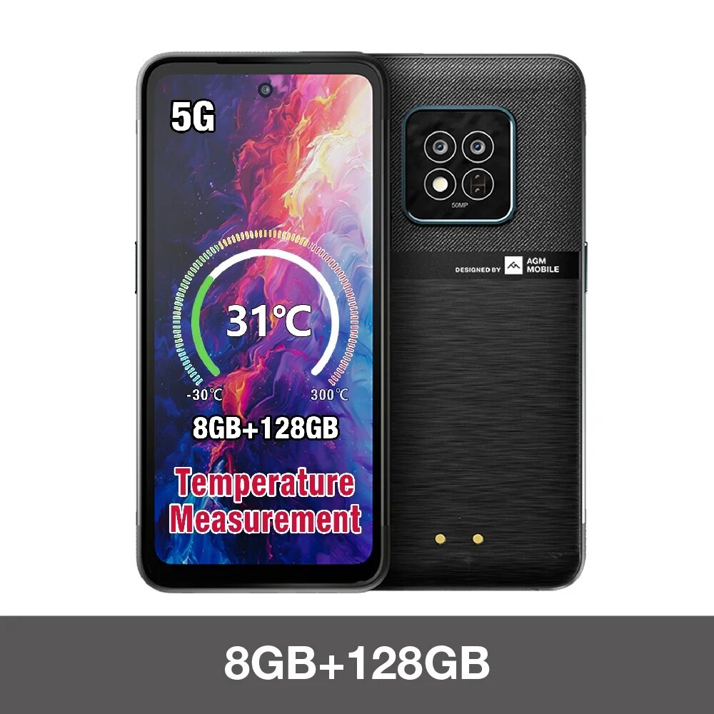 Смартфон AGM X6 5G, 6.78 дюйма, FHD+, защищенный, водонепроницаемый (IP68/IP69K), камера 50 МП, аккумулятор 5000 мАч, 8 ГБ+128 ГБ, NFC, две SIM-карты, инфракрасный термометр