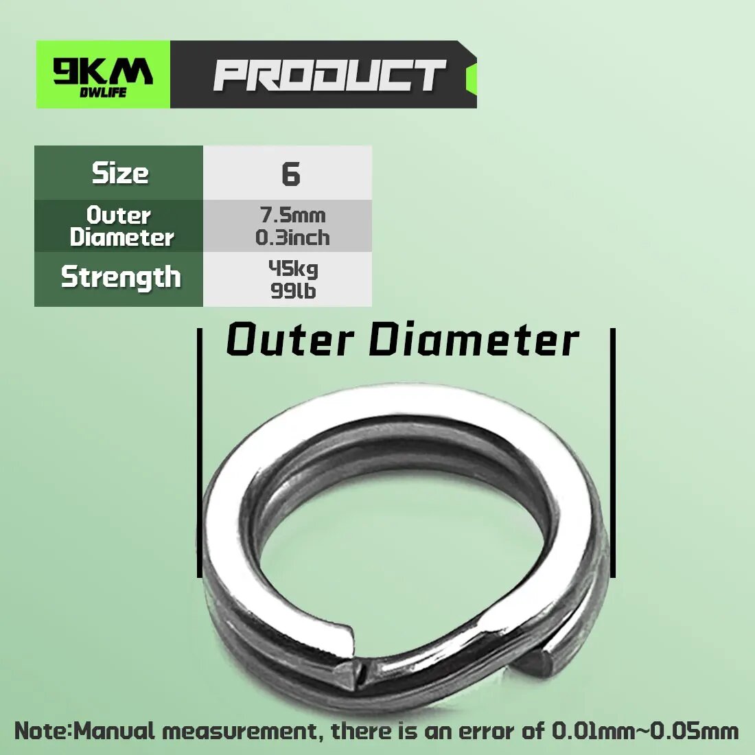Сплит кольца 9KM, Size: 6, Outer Diameter: 7.5mm, Strength: 99lb