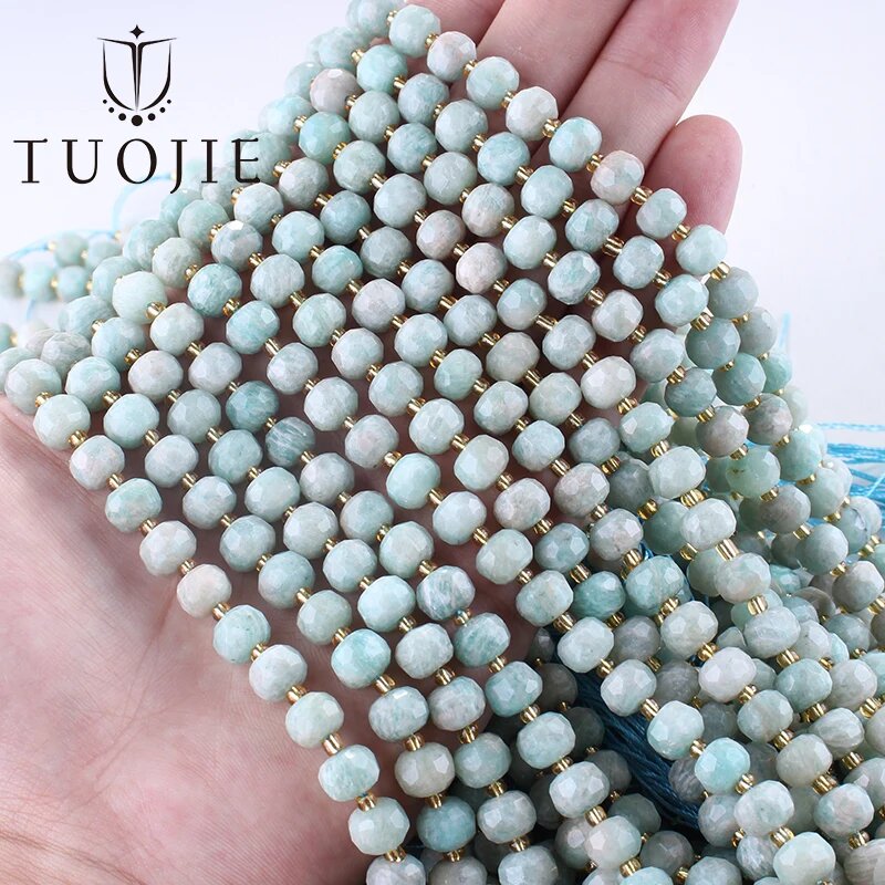 Натуральные бусины-рондели из серпентина, 6x8 мм, цвет 136Amazonite