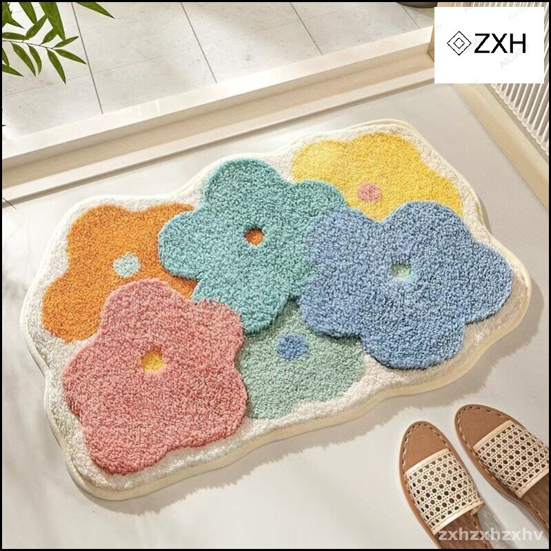 Цветочный туфтовый ，Флокирование утолщается коврик для двери, 70 х 45cm， Розовый