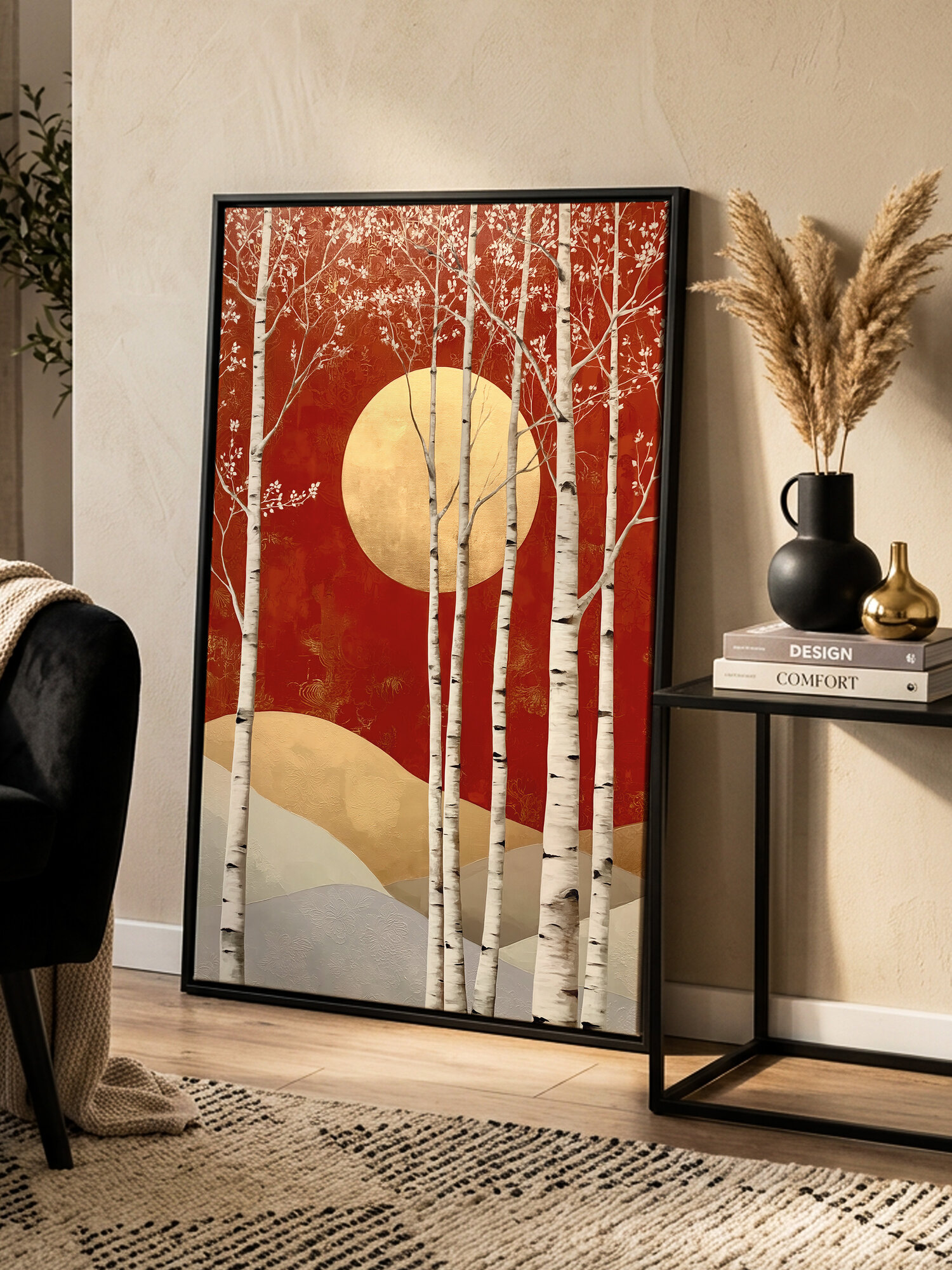 Картина PosterMarket в тёмной раме "Березы" на холсте 70x110 см.