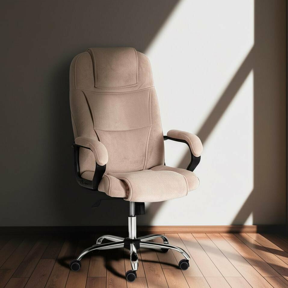 Кресло офисное TetChair, металлическая крестовина, флок, бежевое, регулировка высоты и наклона, мягкие подлокотники